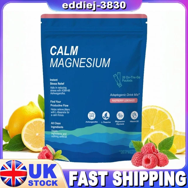 CALM MAGNESIUM RASPBERRY Lemonade Adaptogenic Drink Mix Stress Relief ...