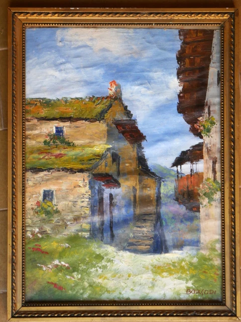 TABLEAU SIGNÉ BORSODI: maisons de village EUR 15,00 - PicClick FR