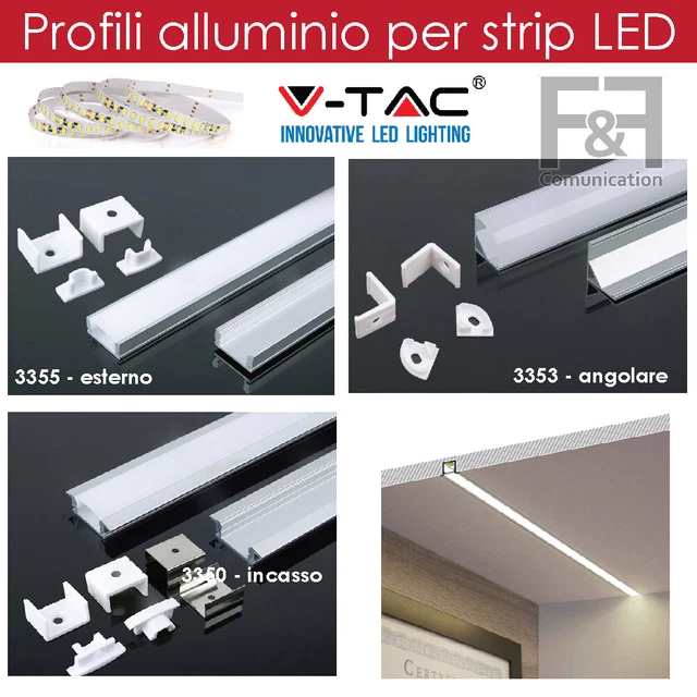 PROFILI IN ALLUMINIO Per Strisce Led Incasso Esterno Angolare Copertura ...