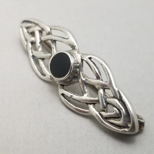 VINTAGE KIT HEATH 1993 Solid Sterling Silver Celtic Black Onyx Brooch ...