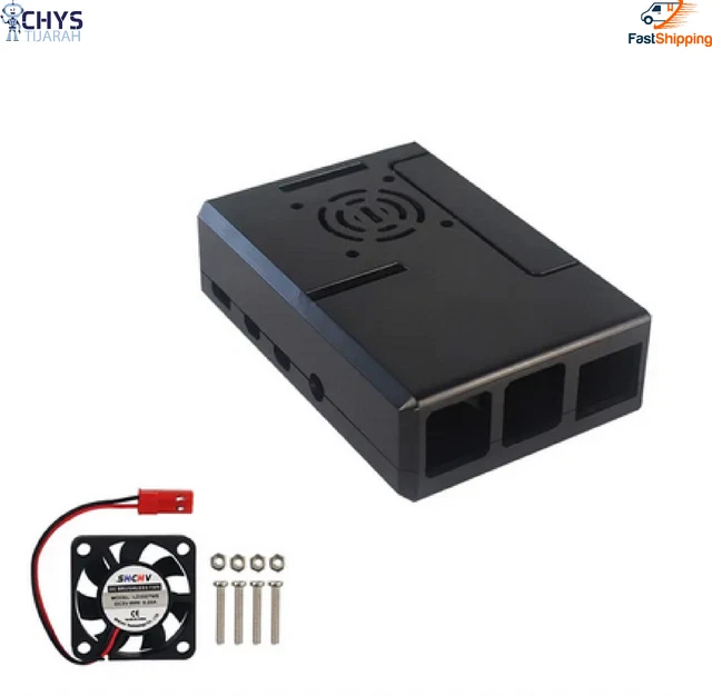 RASPBERRY PI 4 Model B ABS Case Black Plastic Shell with Cooling Fan ...