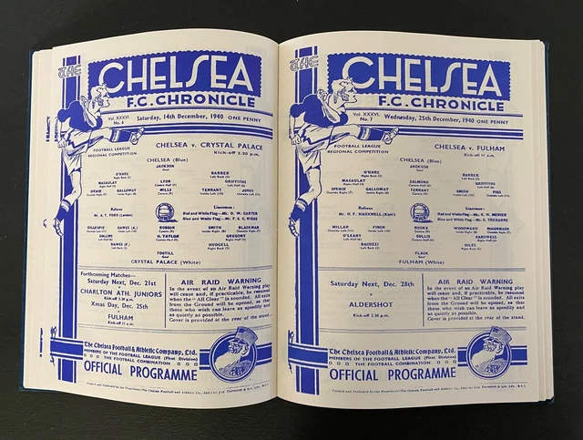 CHELSEA FC - Bound Volume of ALL programmes 1939 - 1945 Facsimile ...