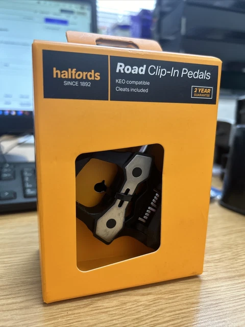 (JJ)HALFORDS ROAD CLIP in pedals, KEO compatible, Cleats included £10. ...