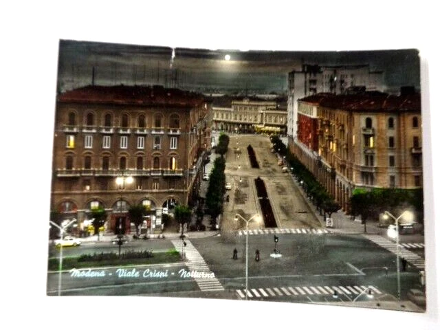 MODENA VIALE CRISPI Notturno CARTOLINA Fto Grande COLORE Viaggiata 1962 ...