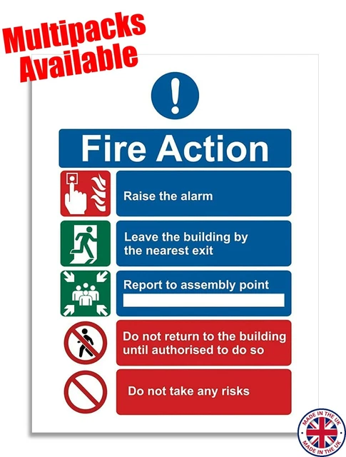 FIRE ACTION NOTICE Sign Self Adhesive Sticker 20 X 15cm - Fire Safety ...