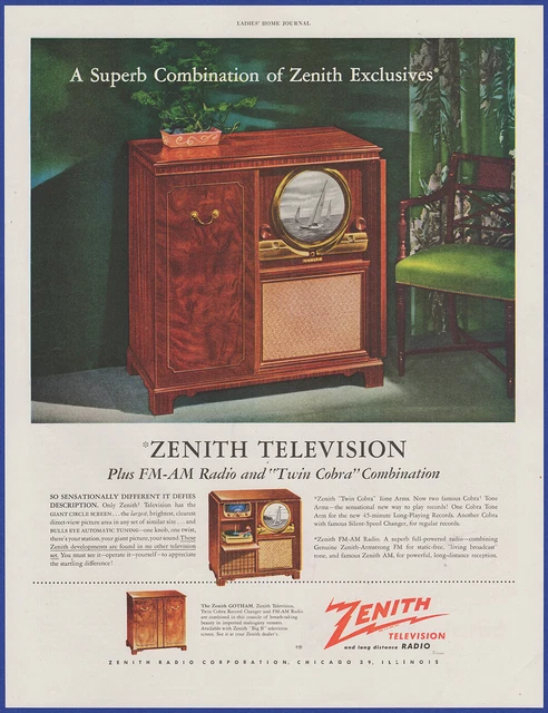 VINTAGE 1949 ZENITH Gotham Giant Circle Screen TV Television AM FM 40's ...