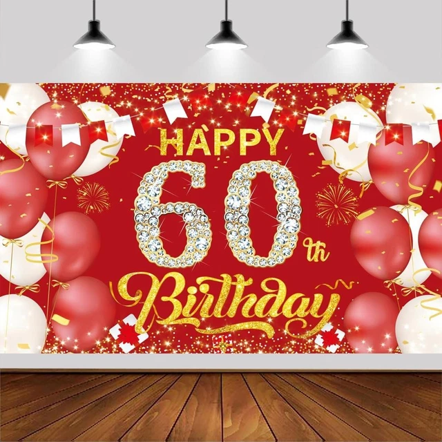 RED GOLD 6X3.6FT 60th Happy Birthday Backdrop, Photography Background ...