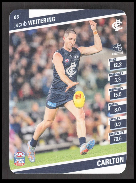 AFL 2024 TEAMCOACH Carlton Jacob Weitering 8 Card CB-1-9-A-19 EUR 1,66 - PicClick IT