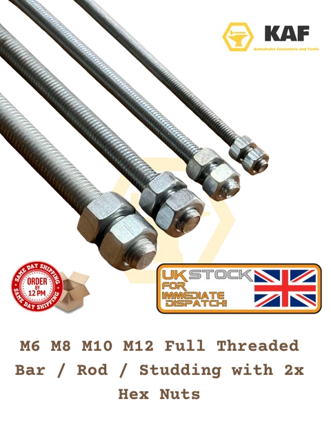 M6 M8 M10 M12 Fully Threaded Rod Stud Bar Studding Zinc With Full Hex ...