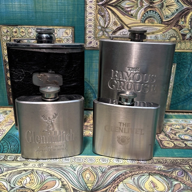 4X HIPFLASKS. WHISKY Flasks. Famous Grouse, Glenfiddich, Glenlivet ...