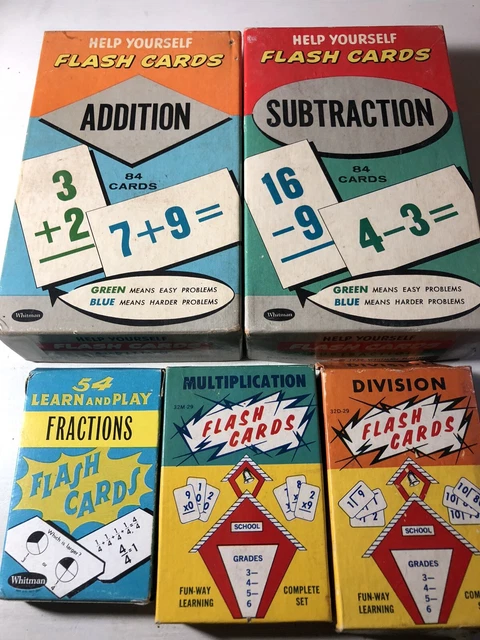 VINTAGE MATH FLASH Cards Addition Subtraction Multiplication Division ...