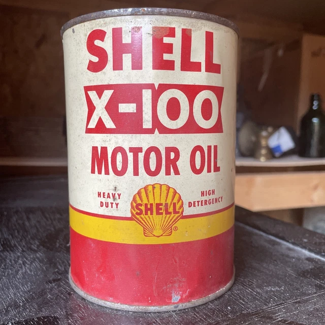 VINTAGE SHELL OIL Co. X-100 Sae 10 Motor Oil Can, Full Unopened 1 Qt ...