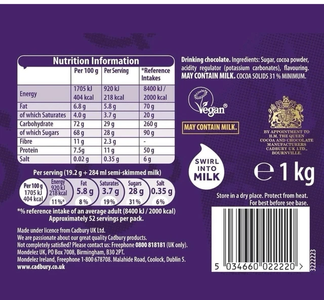CADBURY HOT CHOCOLATE 1 kg £12.99 - PicClick UK