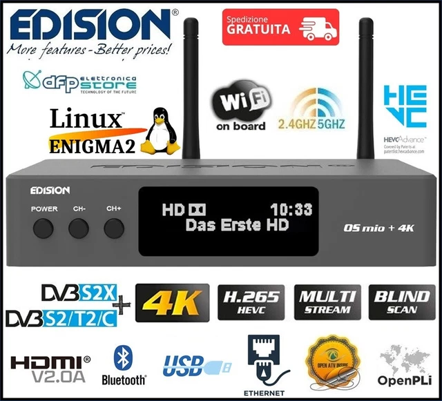 DECODER TV EDISION Combo Enigma 2 4k Digitale Terrestre e Satellitare ...