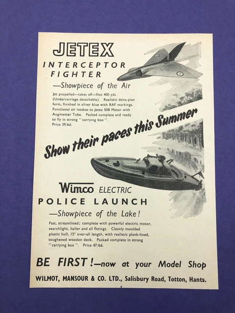 JETEX RAF FIGHTER Wimco Police Launch Model 1955 Print Advert EUR 4,98 ...