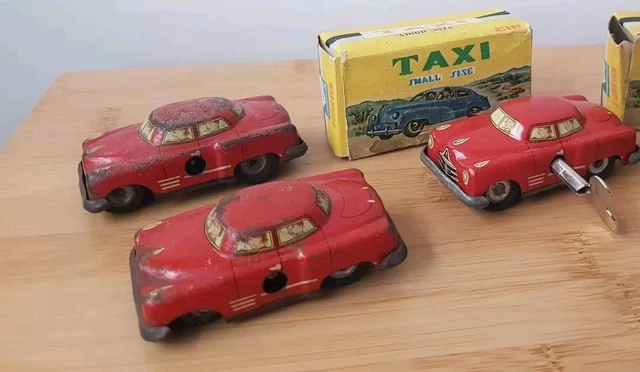 VINTAGE TAXI SMALL Size MS 009, Chinese Red China Tin Toy.Clockwork ...