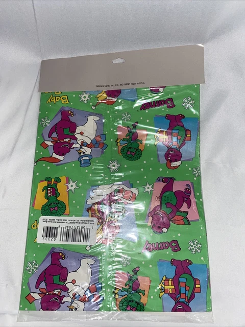 VINTAGE BARNEY & Snowman Christmas Wrapping Paper 1993 1 Sheet No Bow ...