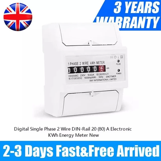 SINGLE PHASE POWER kWh Electricity Energy Sub Meter 40A DIN Rail Mount ...