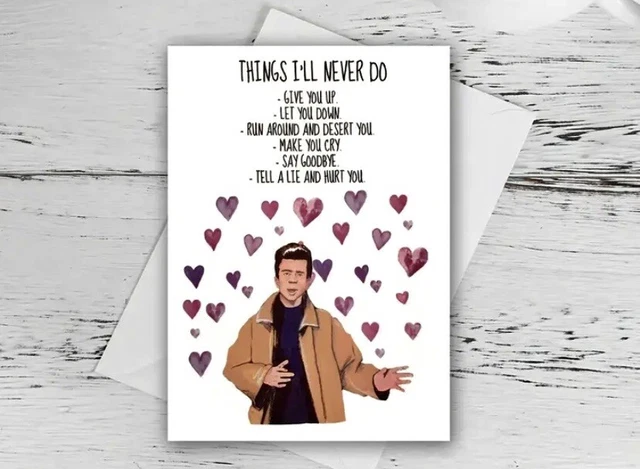 NEW RICK ASTLEY Never Gonna Give You Up Song Lyrics Valentines Card ...