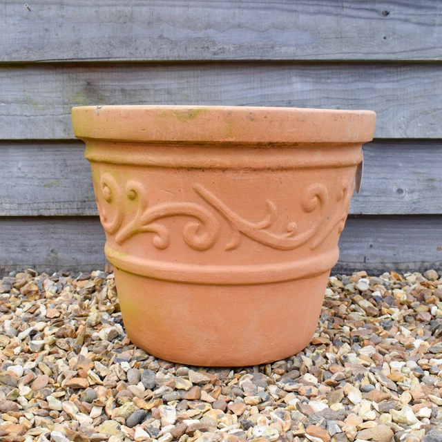 MONDO SWIRL TERRACOTTA Planter Large. Frost proof garden pot. 40cm dia ...