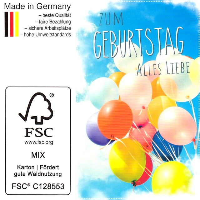 FSC GRUSSKARTEN GEBURTSTAG Karte Herzlichen Glückwunsch Ballon ...
