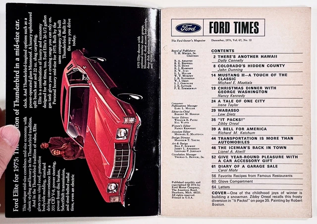 1974 DEC FORD TIMES George Washington Christmas MUSTANG II &c "Owner's ...