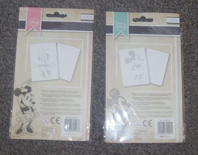 DISNEY'S MICKEY MOUSE & Mini Mouse Embossed Cards 5 Pack Envelopes ...