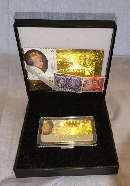 QUEEN ELIZABETH II Diamond Jubilee Silver Gold Bar COA Box Coin Old ...