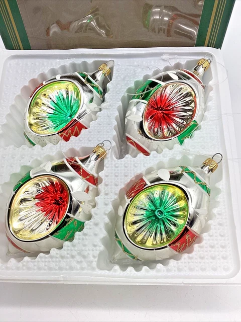 KURT ADLER NOS 4 Pc Teardrop Indent Glass Ornaments Striped 4" EUR 31 ...