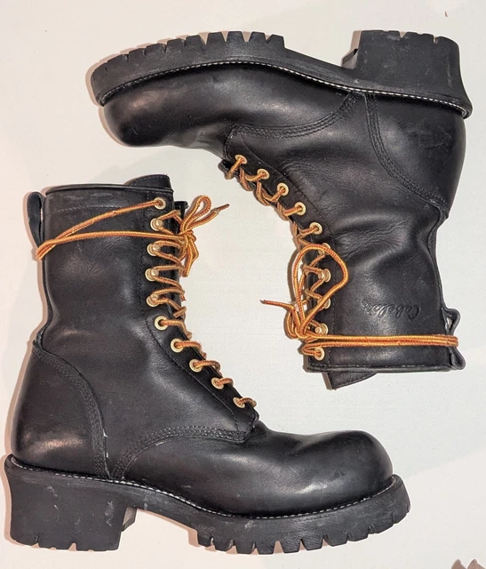 CABELAS GORE-TEX LOGGER Boots Black Leather Bike Vibram Soles Men's 8 ...