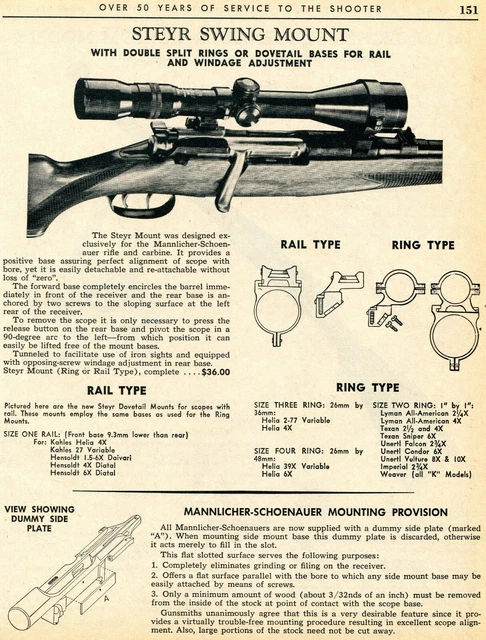 1966 PRINT AD of Mannlicher-Schoenauer Rifle Carbine Steyr Scope Swing ...