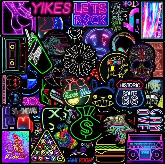 100PCS NEON SIGN Stickers Bomb Graffiti Decal Pack Laptop Car Luggage ...