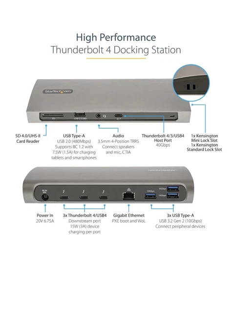 STARTECH THUNDERBOLT 4 Multiport Dock Dual Monitor 4K TB4CDOCK $95.00 ...