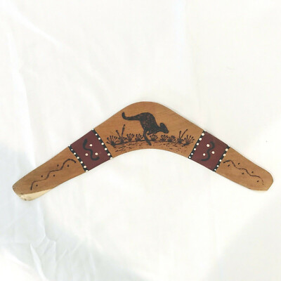 WOODEN BOOMERANG HAND Crafted Australian Native Aboriginal Artwork £10. ...