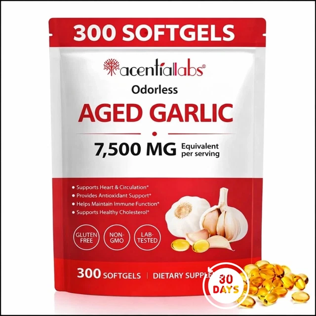 AGED GARLIC EXTRACT 7500mg 300 Softgels Odorless High Strength Heart ...