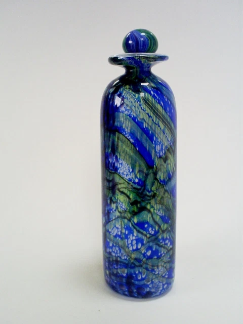 UNUSUAL CASED BLUE Green Guernsey Glass 7 " Tall Perfume Scent Bottle ...