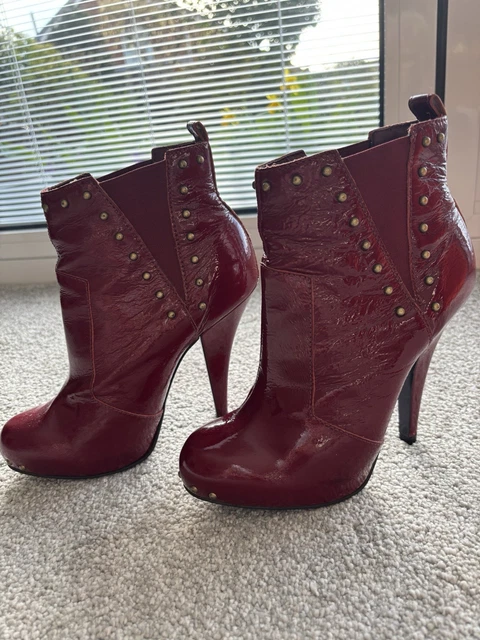 CARVELA RED PATENT Ankle Boots With Gold Stud Detail Size 5/38 £18.39 ...