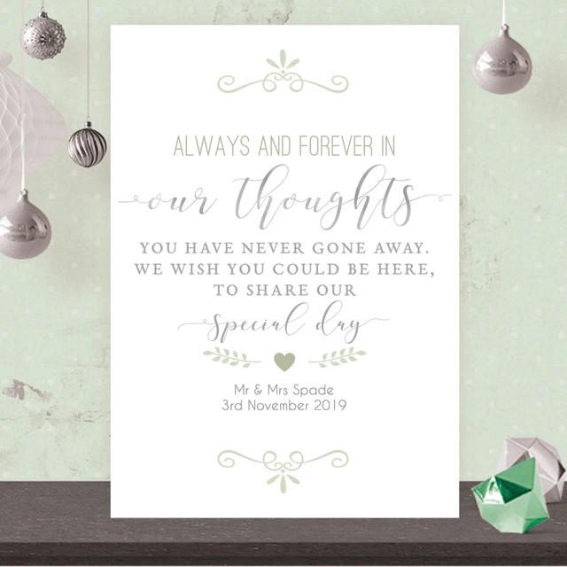 PERSONALISED WEDDING MEMORIAL Poem Table Sign Sage Green & Silver SSG21 ...