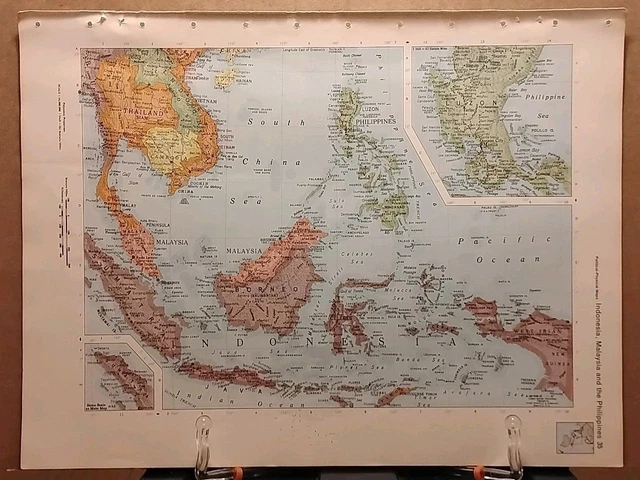 1966 VINTAGE INDONESIA MALAYSIA & PHILIPPINES Map Encyclopedia ...