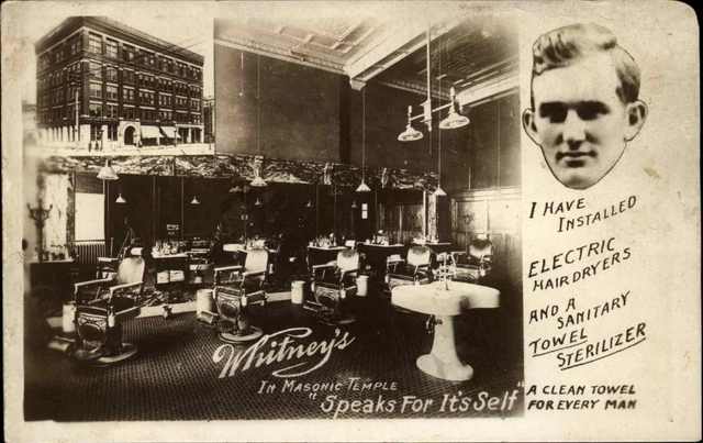 WHITNEY'S BARBERO EN Masónico Temple Real Foto Tarjeta / Postal Blanco ...