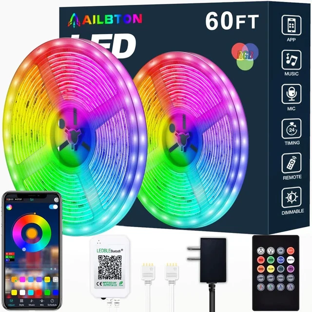 AILBTON 60FT/18M LED Strip Lights,RGB Light Strips Music Sync Color ...