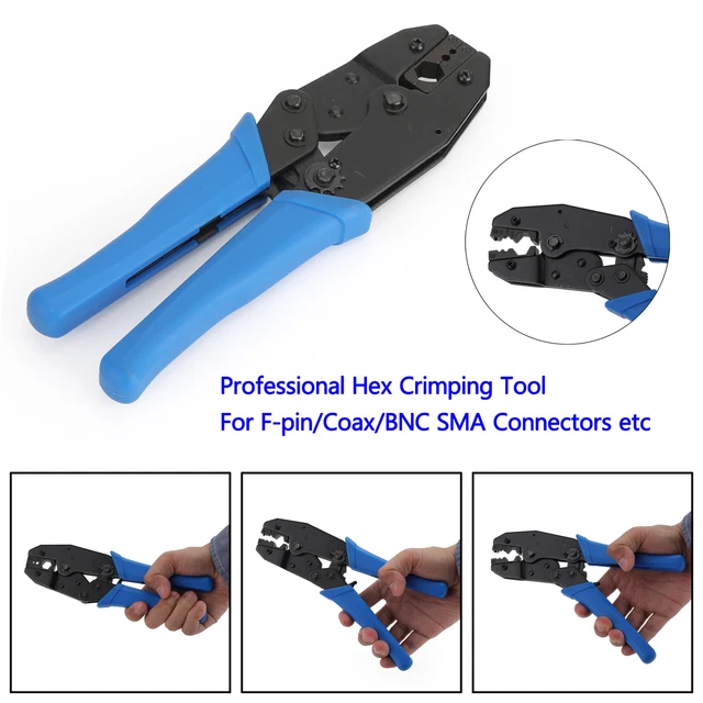 9& PROFESSIONAL HEX Crimping Tool for F-pin/Coax/BNC SMA Connectors RG ...