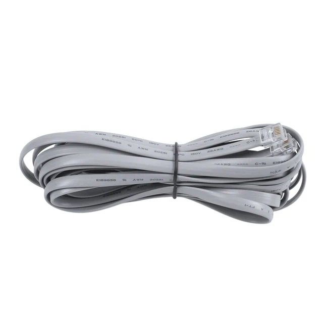 GRAY PLASTIC NOODLES 6P6C RJ11 M/M Flat Telephone Cable Cord 5M 16ft ...