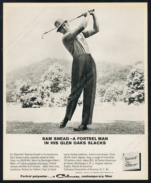 1963 SAM SNEAD photo with golf club Celanese Fortrel slacks vintage ...