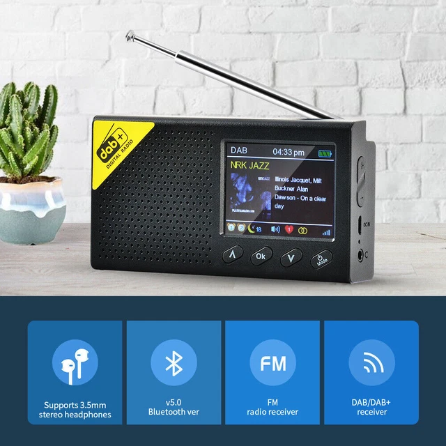 2.4& PORTABLE DAB DAB+ Digital Radio FM Rechargeable Bluetooth Music ...