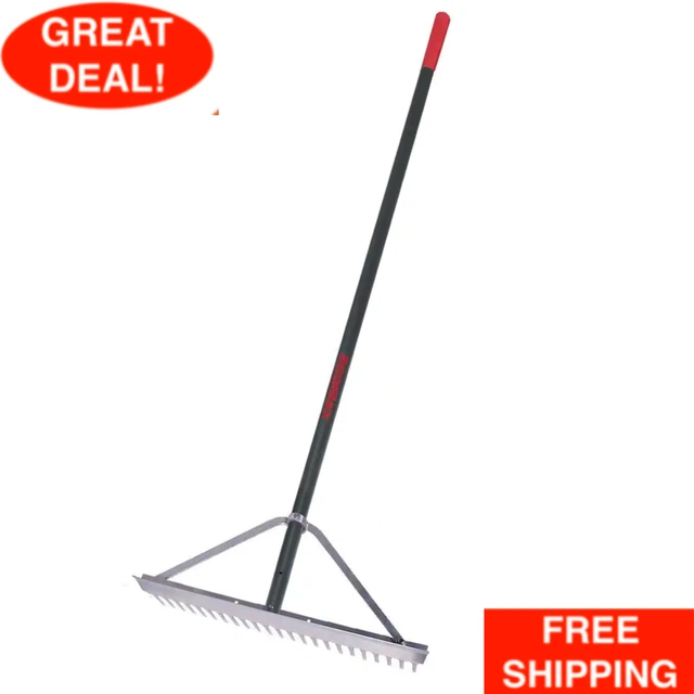 GARDEN LAWN LANDSCAPE Rake 24-Inch Aluminum Head Metal Handle Gardening ...