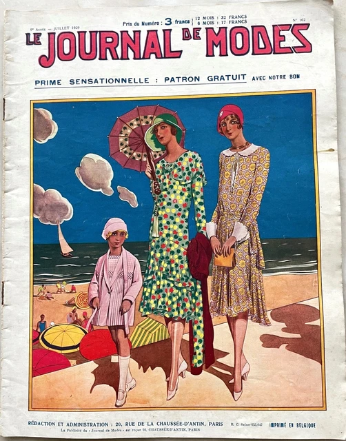 LE JOURNAL DE Modes n°102 Juillet 1929 ancienne revue Mode Haute ...