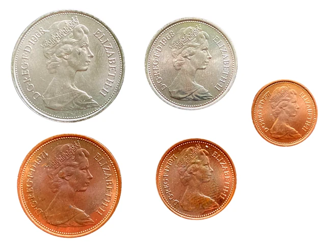 GREAT BRITAIN’S FIRST Decimal Coins – Royal Mint, 5-Coin Set (1968-1971 ...