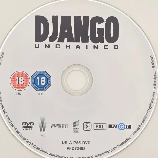 DJANGO UNCHAINED DVD Video Quentin Tarantino Region 2 PAL 159 Min £1.87 ...