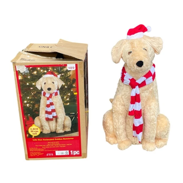 VTG GEMMY ANIMATED Golden Retriever Dog Christmas Decoration Life-Size ...